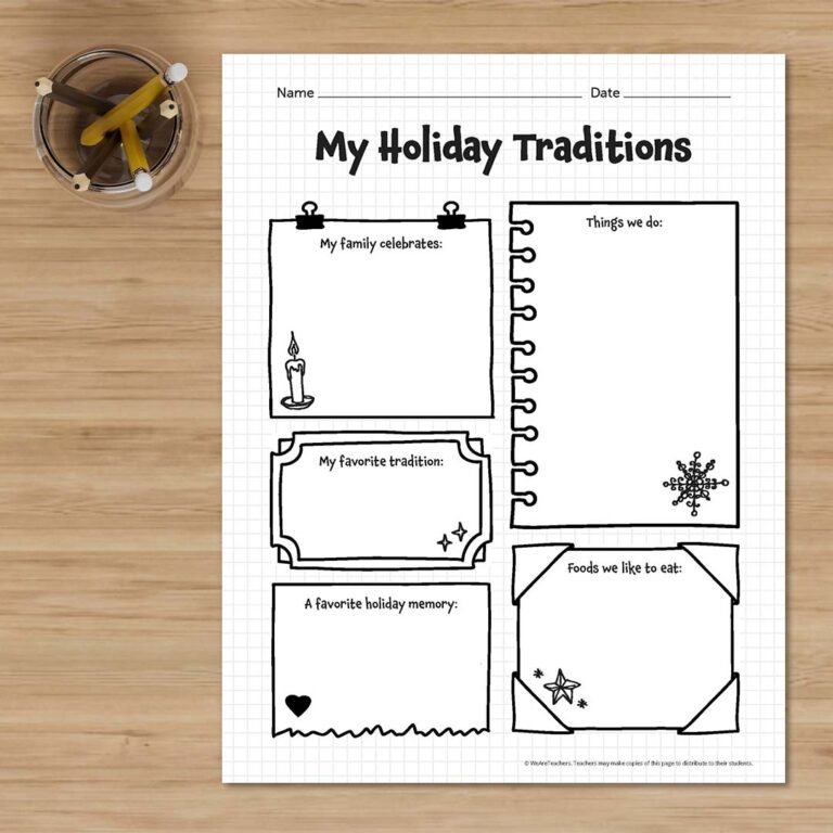 My Holiday Traditions Worksheet: Invite Kids to Write and Share