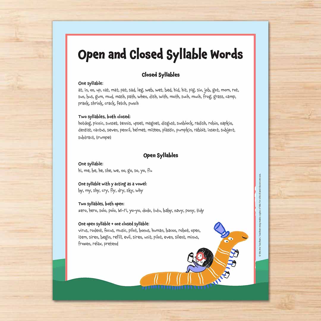 Open and Closed Syllable Words (Teaching Ideas + Free Printable)