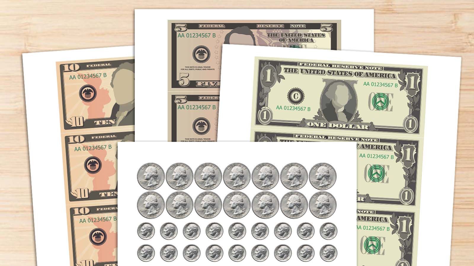 Free Play Money Printable (All US Bills and Coins) - Quilland Arrow Press