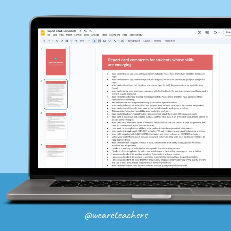 168 Sample Report Card Comments (Plus a Printable Version)