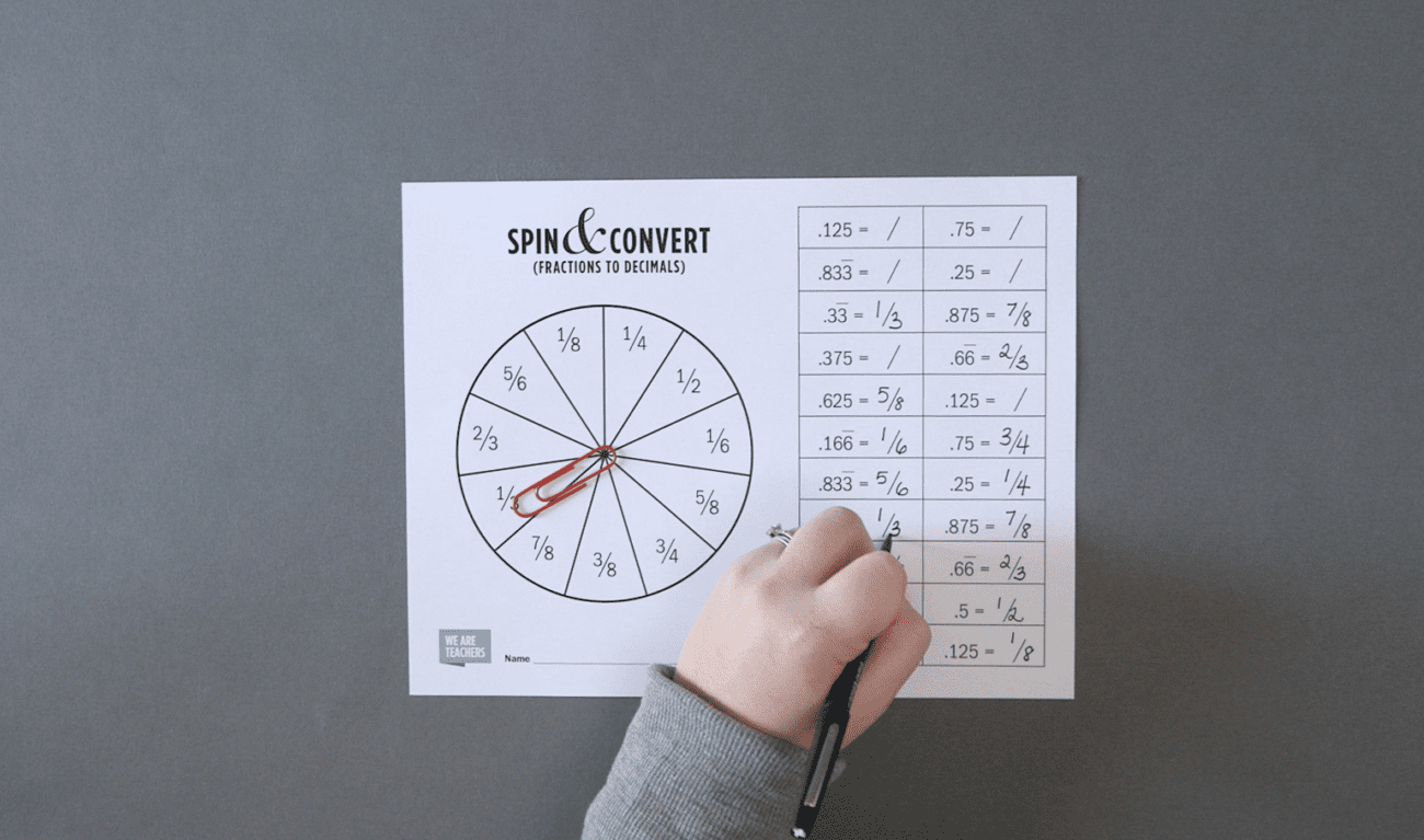 Free Fractions Worksheets - Printable Spinner Games - WeAreTeachers
