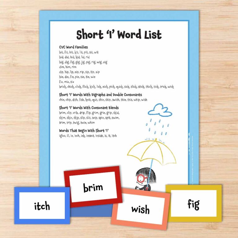 Short 'I' Words (Lists, Teaching Ideas, and Free Printables)