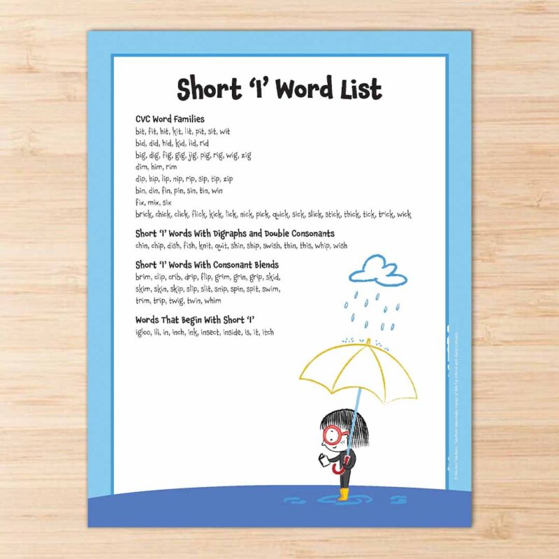 Short 'I' Words (Lists, Teaching Ideas, and Free Printables)