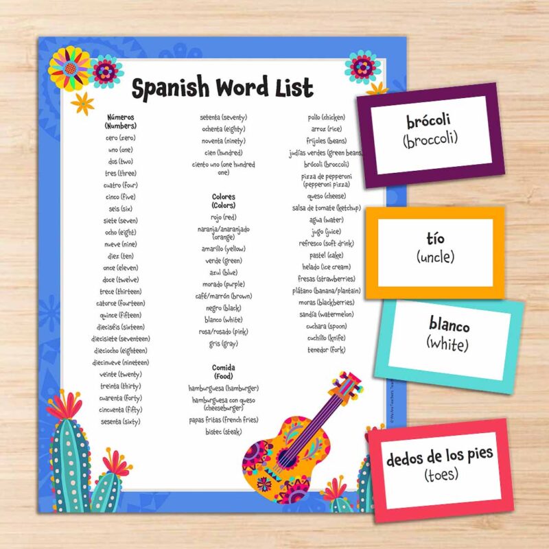 Spanish Vocabulary Words (Free Printable List and Teaching Ideas)