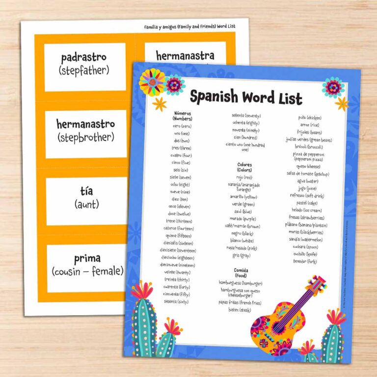 Spanish Vocabulary Words (Free Printable List and Teaching Ideas)