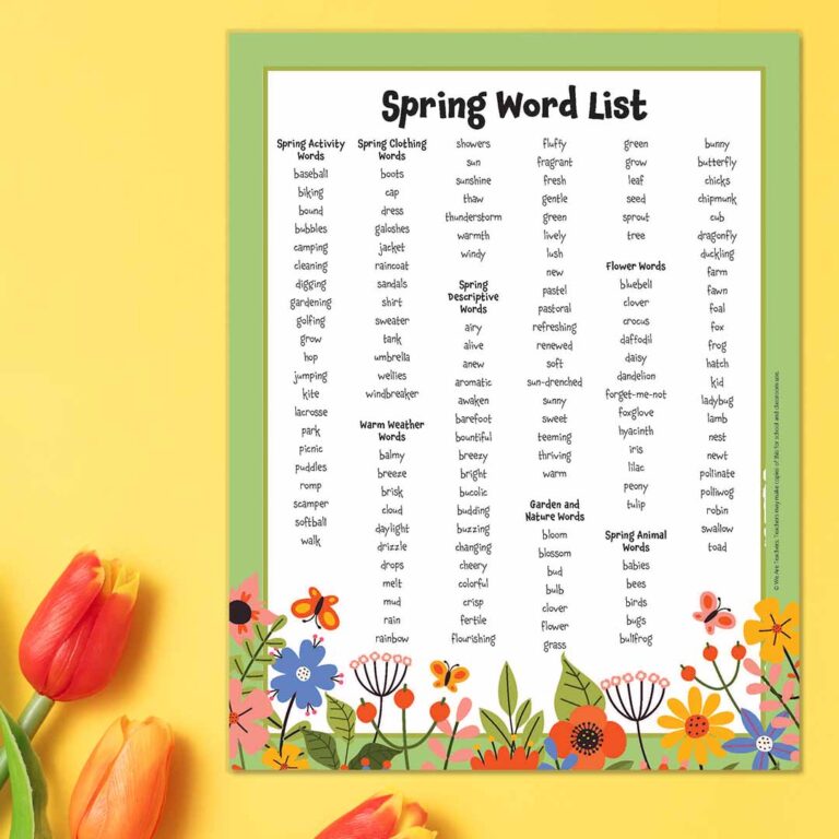 140+ Spring Words for Writing, Vocab, and More (Free Printable)