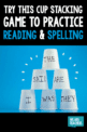 DIY Cup Stacking Game to Practice Reading and Spelling