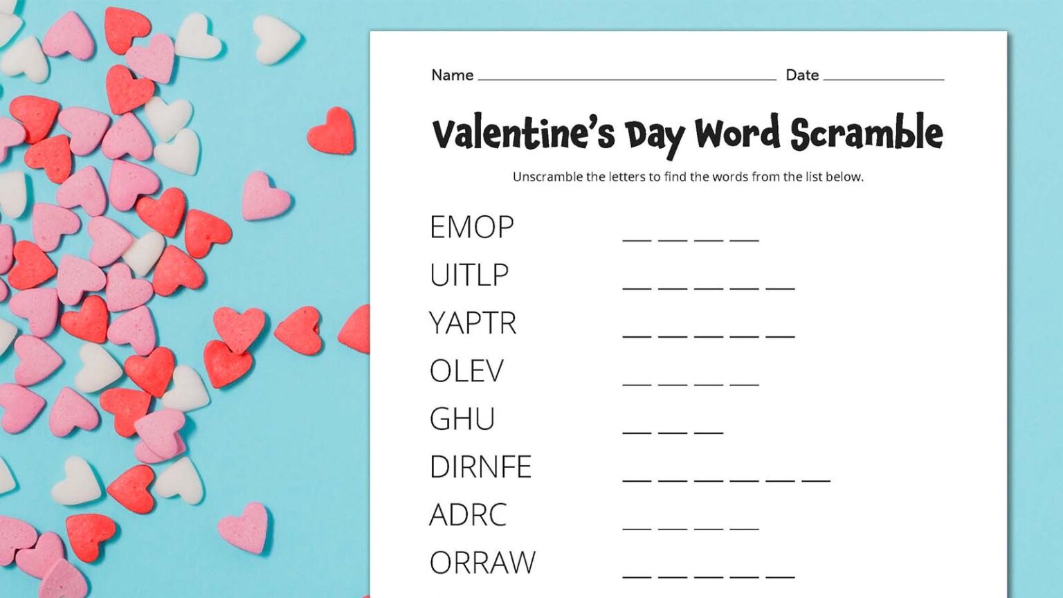 Valentine's Day Word Scramble: Free Printable Activity