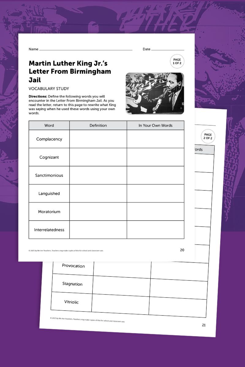MLK Jr.’s Letter from Birmingham Jail Worksheet Bundle - October 2025