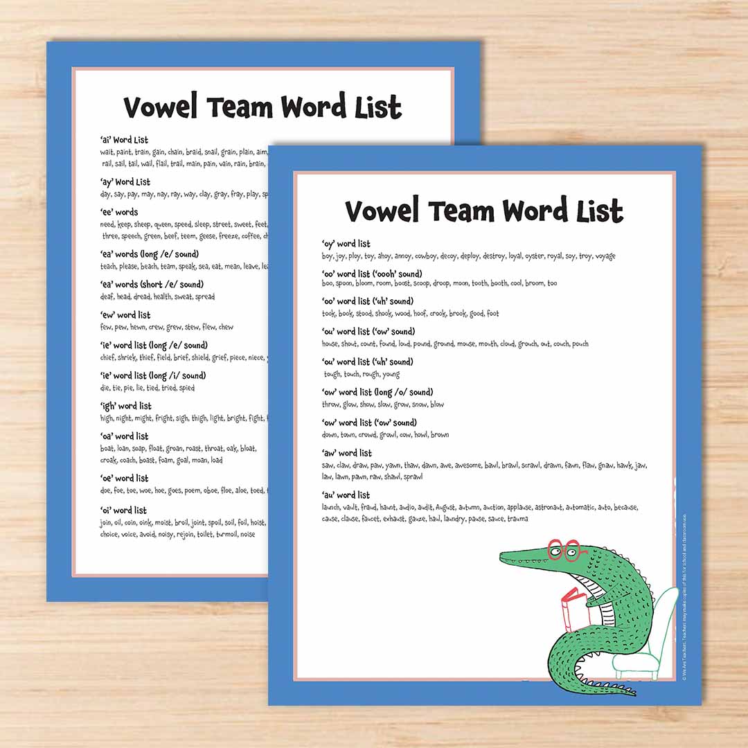 Vowel Team Word List and Teaching Ideas (Free Printables) - Dvonee.com