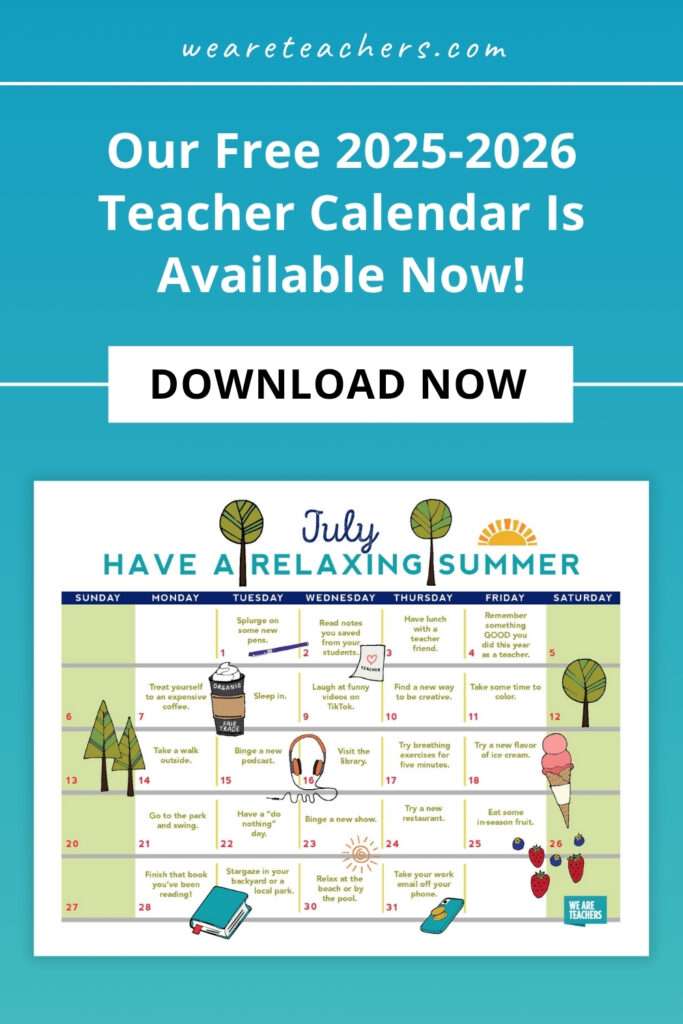 Free Printable 2025-2026 Teacher Calendar