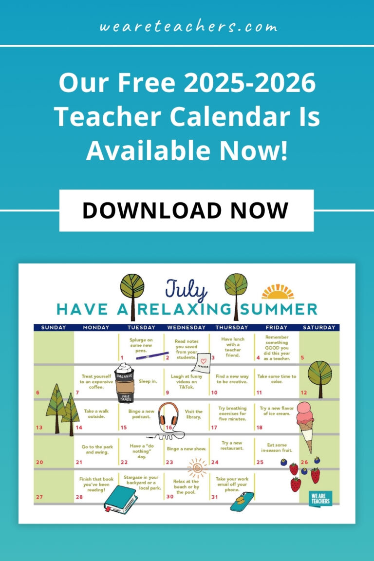 Free Printable 2025-2026 Teacher Calendar