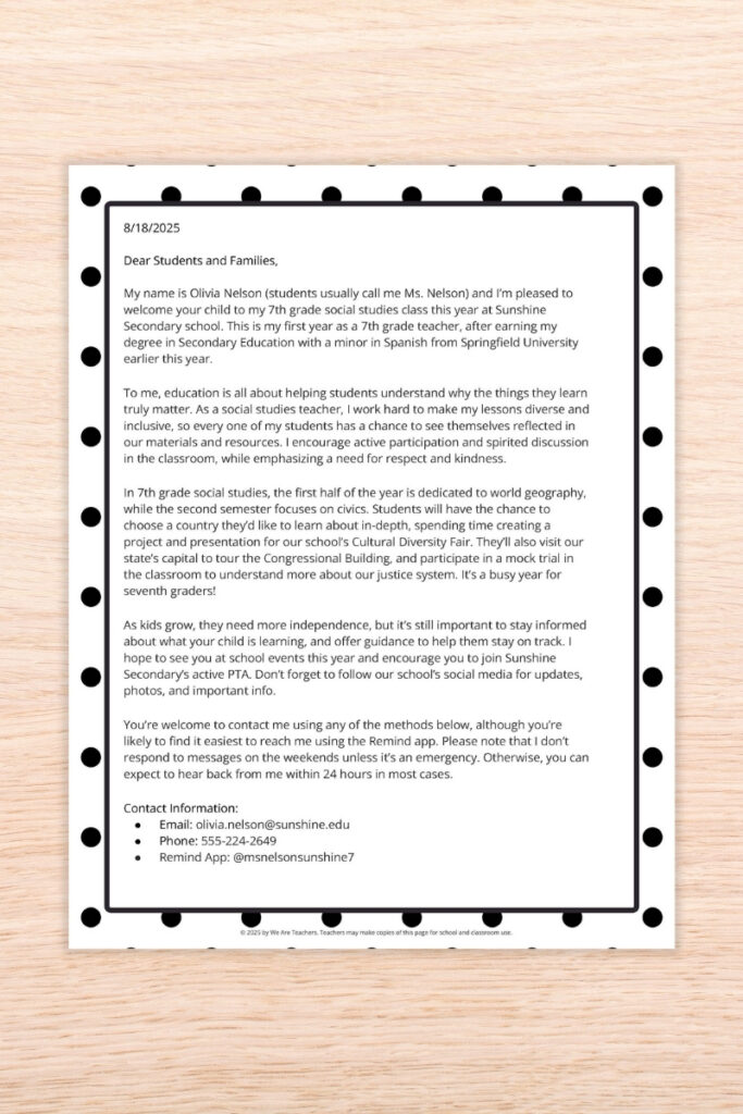 Teacher Introduction Letter to Parents Examples and Templates - October ...