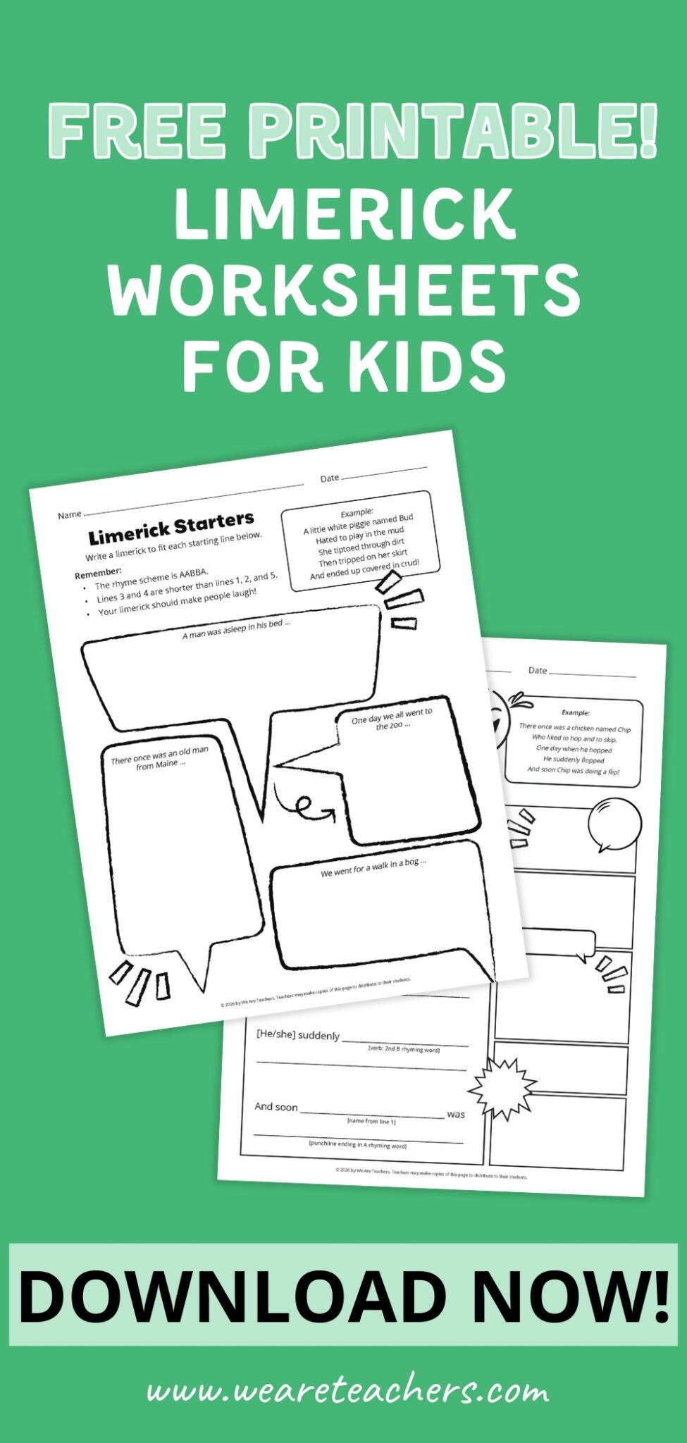 Limerick Worksheet Bundle for Kids (Free Printable)