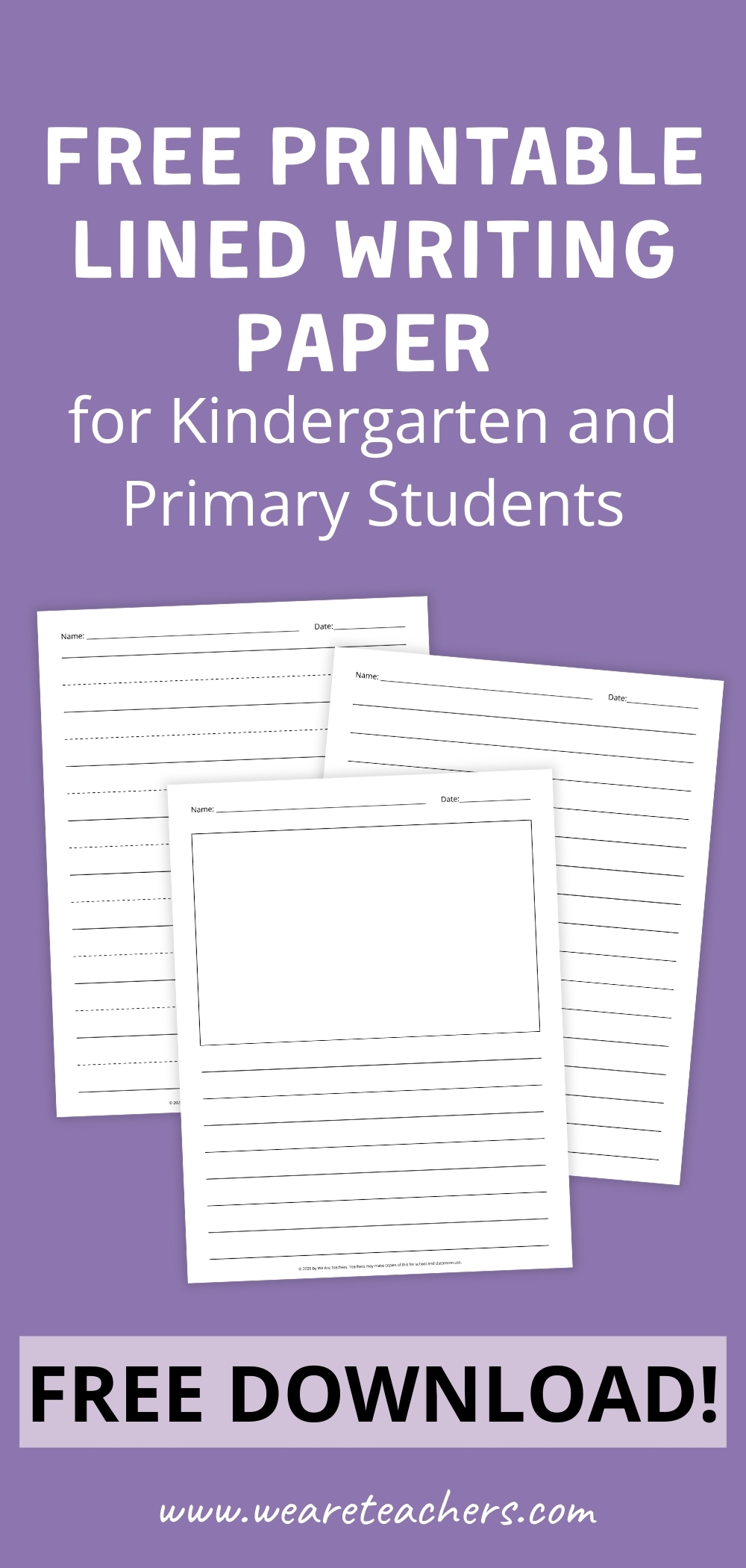 Free Lined Writing Paper for Kindergarten and Primary Students