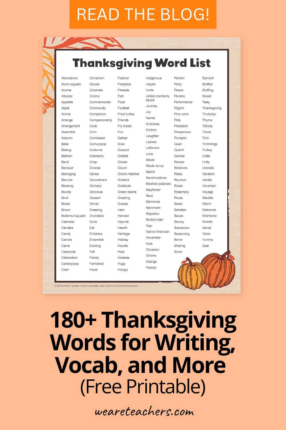 180+ Thanksgiving Words List (Free Printable!)
