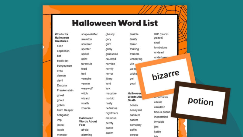 225 Halloween Words for Kids (Free Printable List and Cards) - Asha ...