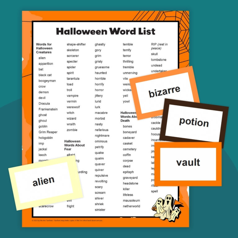 225 Halloween Words for Kids (Free Printable List and Cards)
