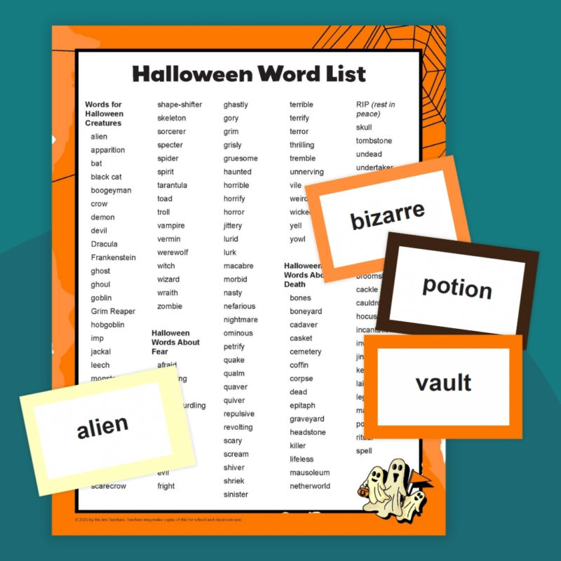225 Halloween Words for Kids (Free Printable List and Cards)