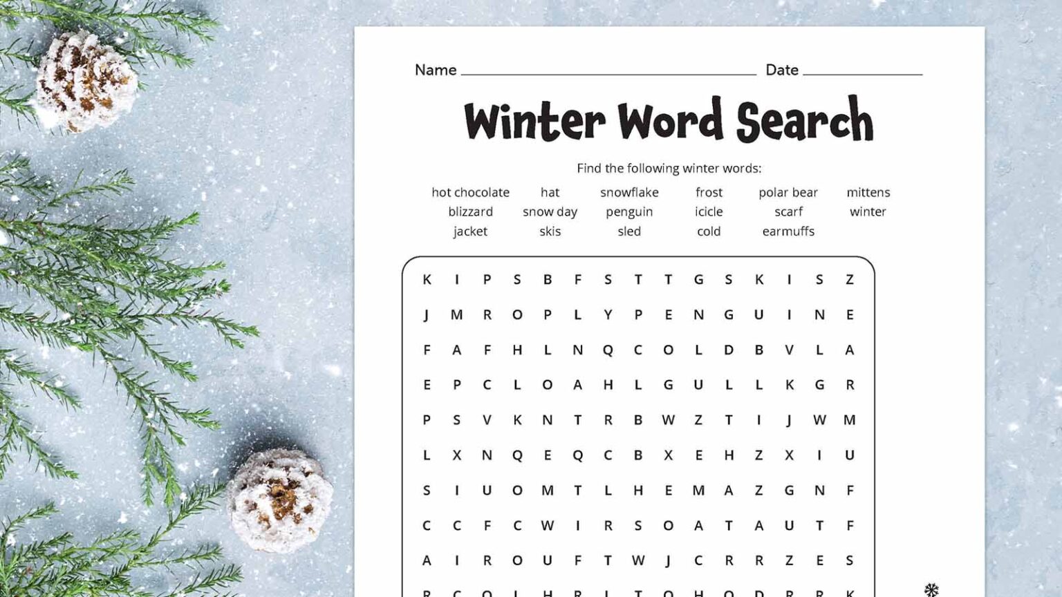 Winter Word Search: Free Printable Worksheet Plus Answer Key