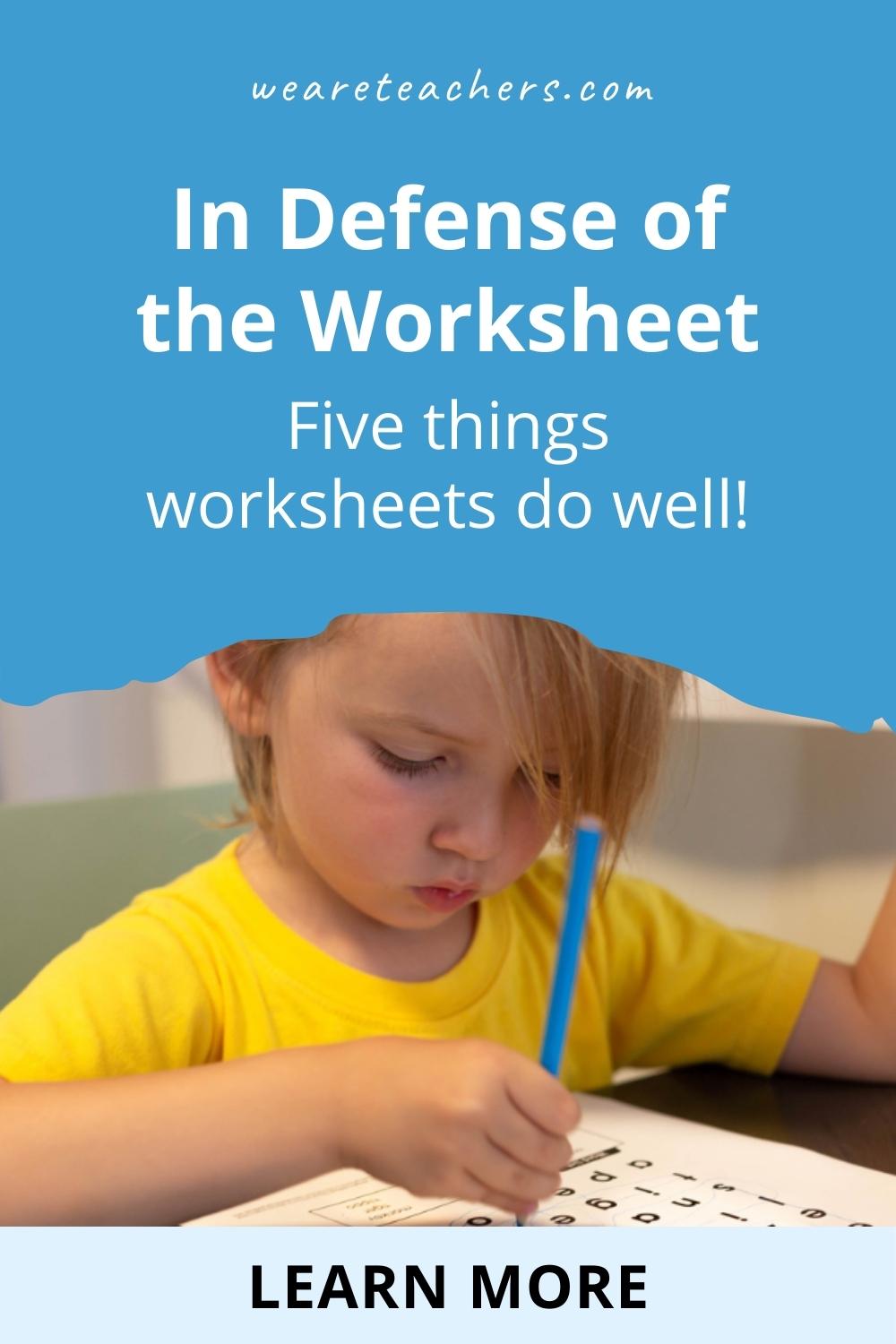 In Defense of the Worksheet - We Are Teachers