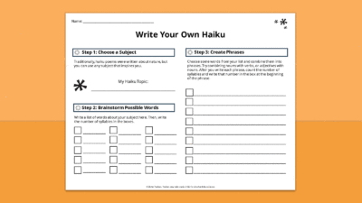 Free Printable Haiku Starter Worksheet for Poetry Lessons
