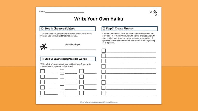 Free Printable Haiku Starter Worksheet for Poetry Lessons