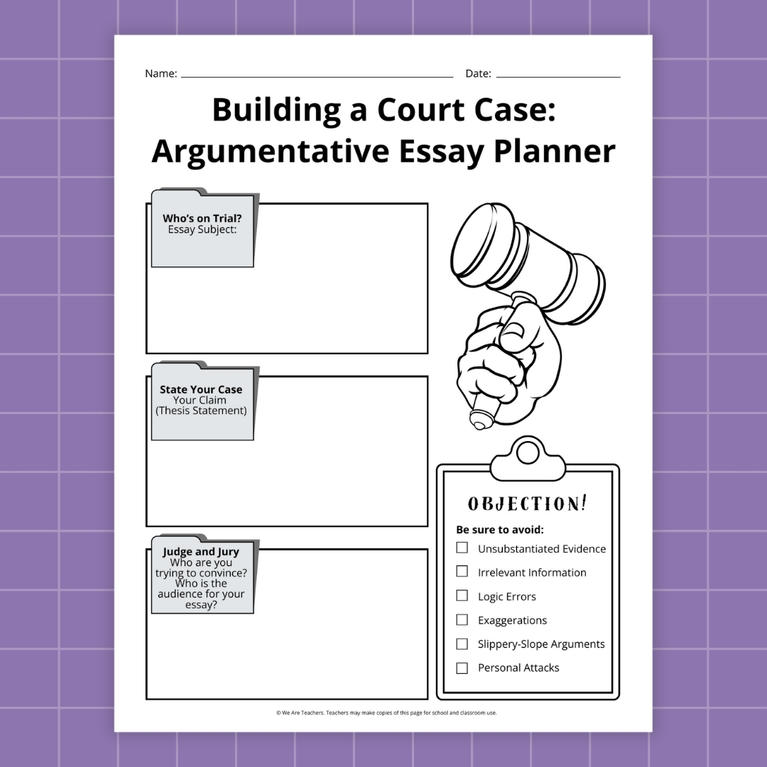 Argumentative Essay Planner (Free Printable Worksheets) - We Are Teachers