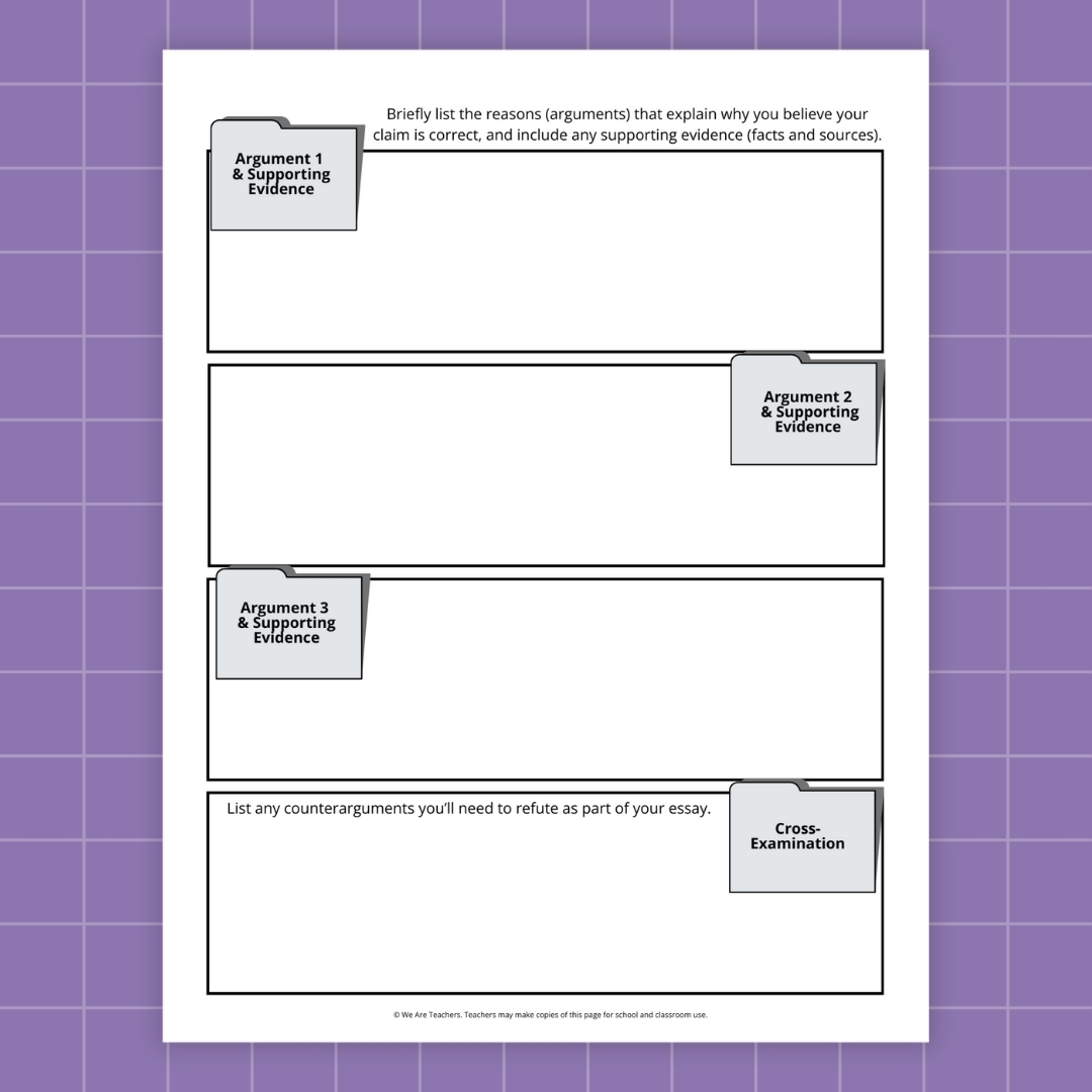 Argumentative Essay Planner (Free Printable Worksheets) - We Are Teachers