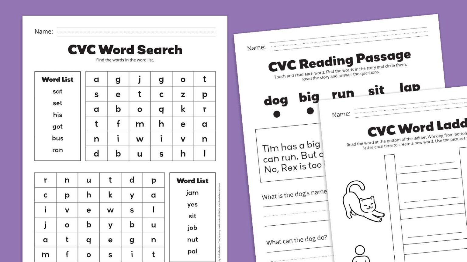 Free CVC Words Worksheets Bundle for Emerging Readers