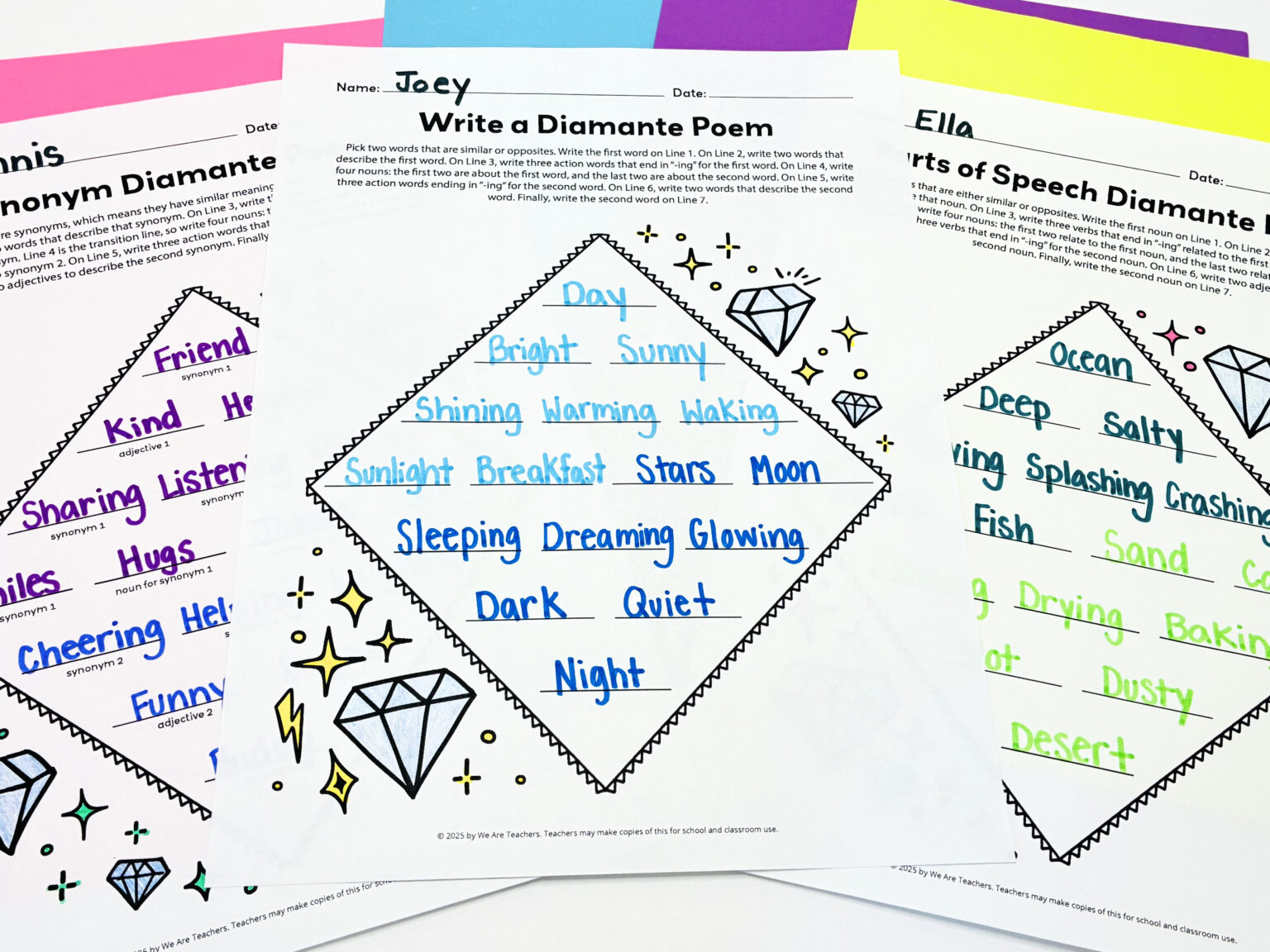 Diamante Poem Worksheets (Free Printable Bundle) - We Are Teachers