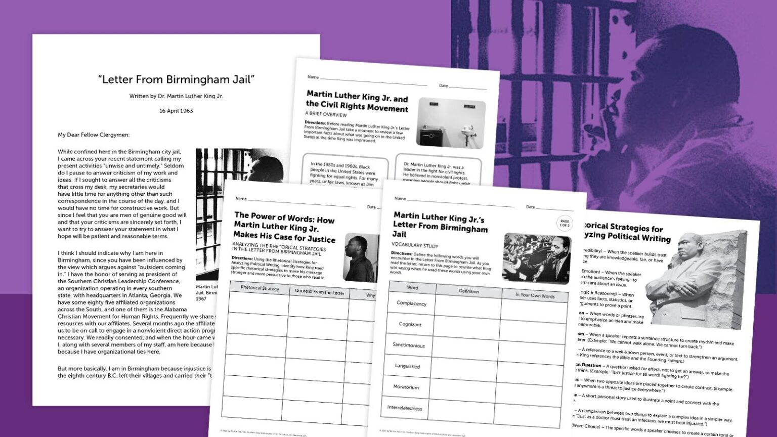 MLK Jr.'s Letter from Birmingham Jail Worksheet Bundle