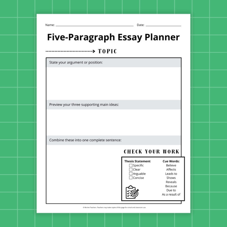 Five-Paragraph Essay Graphic Organizer (Free Worksheets)
