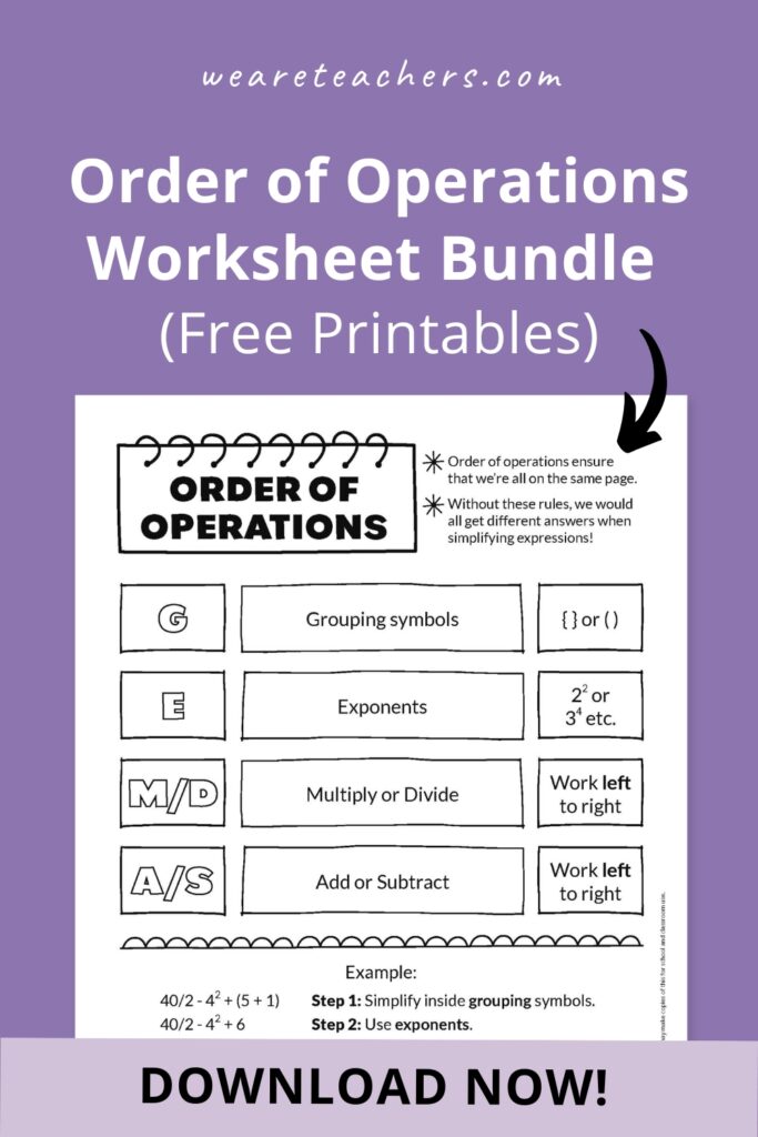 Order of Operations Worksheet Bundle (Free Printables)