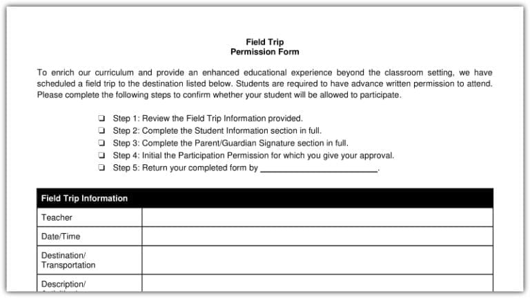 Free Printable Field Trip Permission Slip Templates (Editable!)