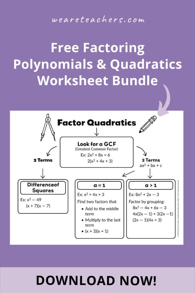 Free Factoring Polynomials and Quadratics Worksheet Bundle