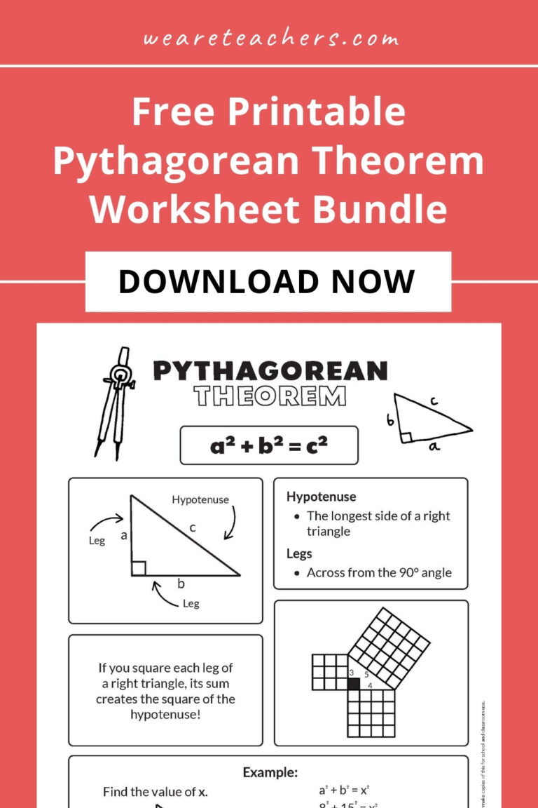Free Printable Pythagorean Theorem Worksheet Bundle