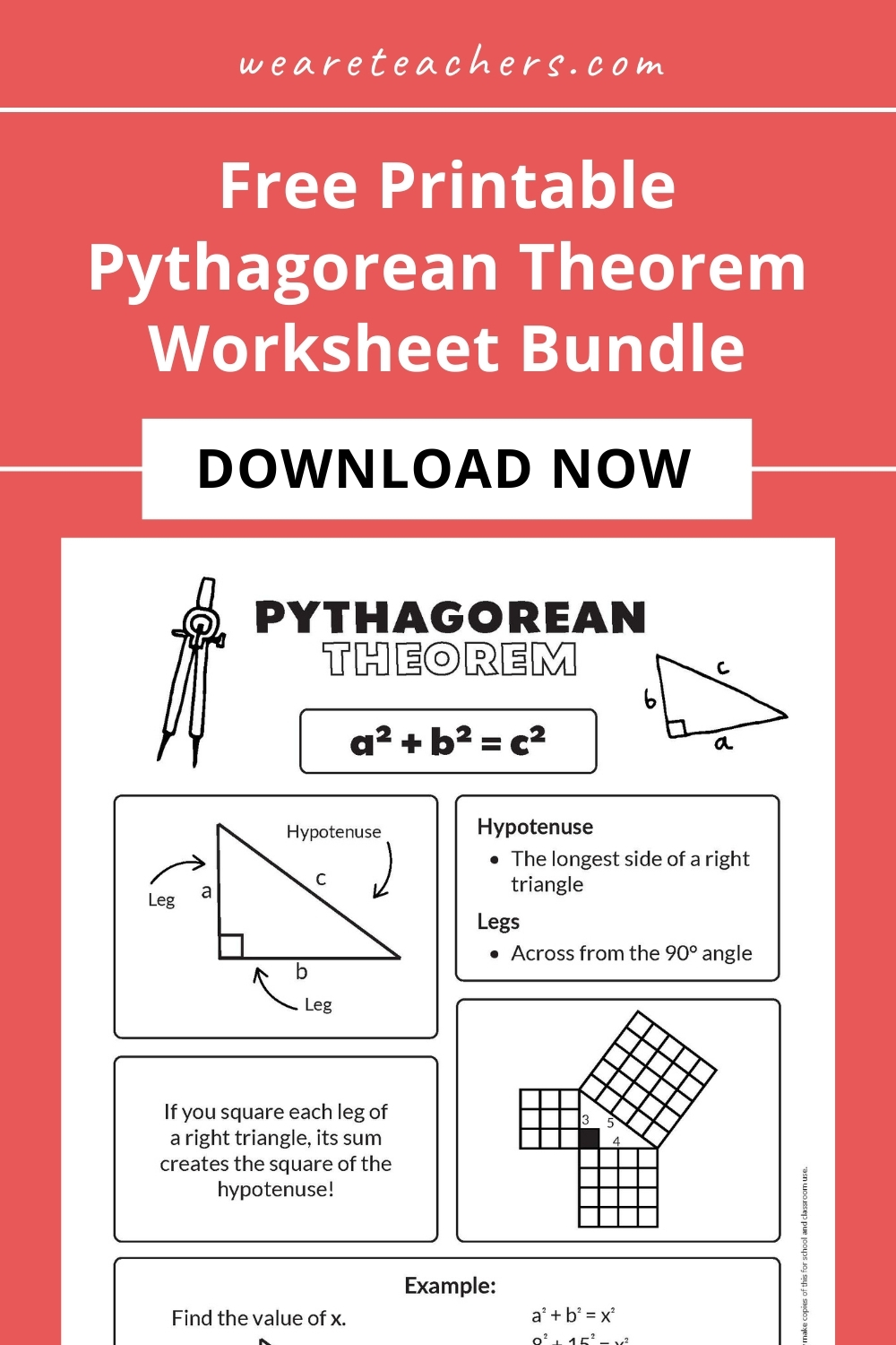 Free Printable Pythagorean Theorem Worksheet Bundle