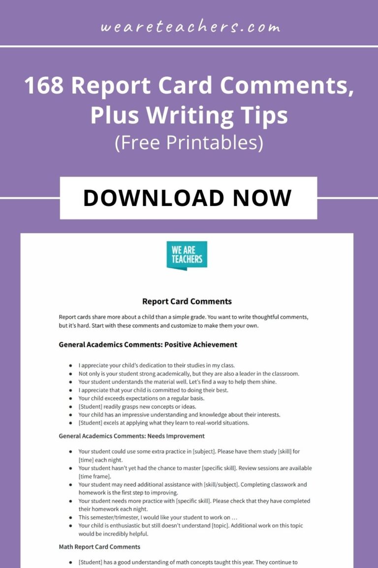 168 Report Card Comments, Plus Writing Tips (Free Printables)