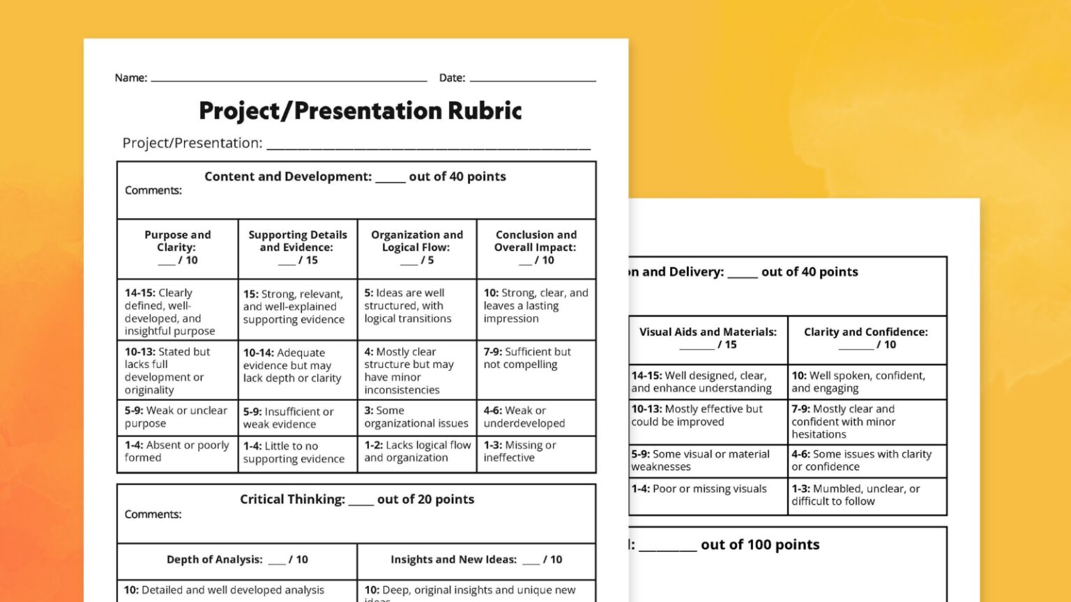 Scoring Rubric Examples for All Subjects (Free Printables!) - Jelettay.com