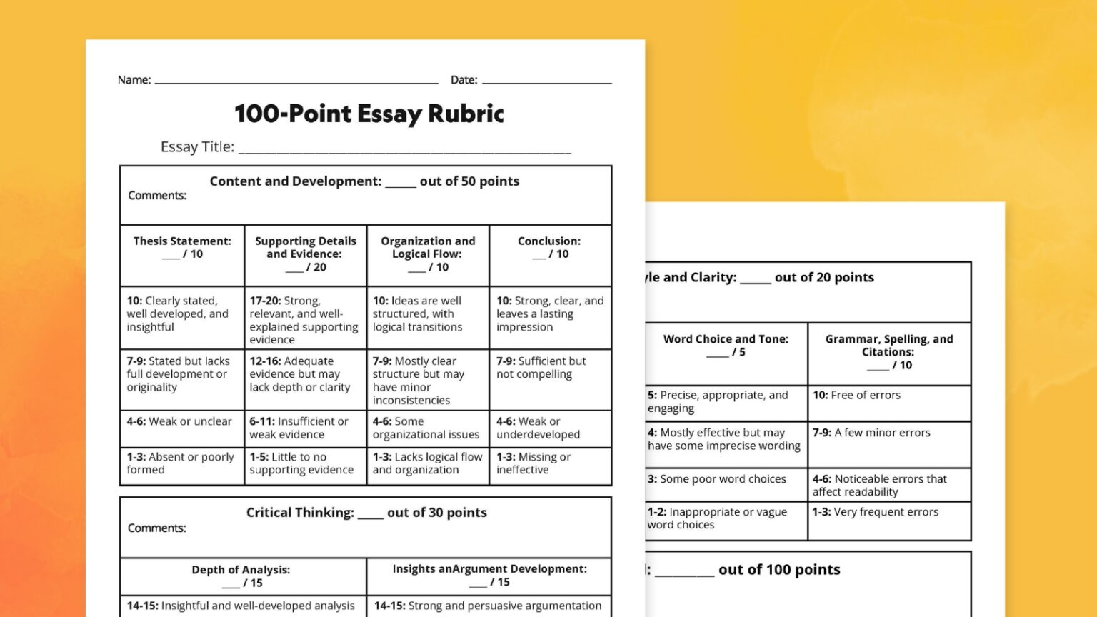 Scoring Rubric Examples for All Topics (Free Printables!) - Faberk
