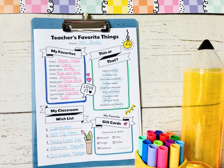 Teacher's Favorite Things Form (Free Printable)