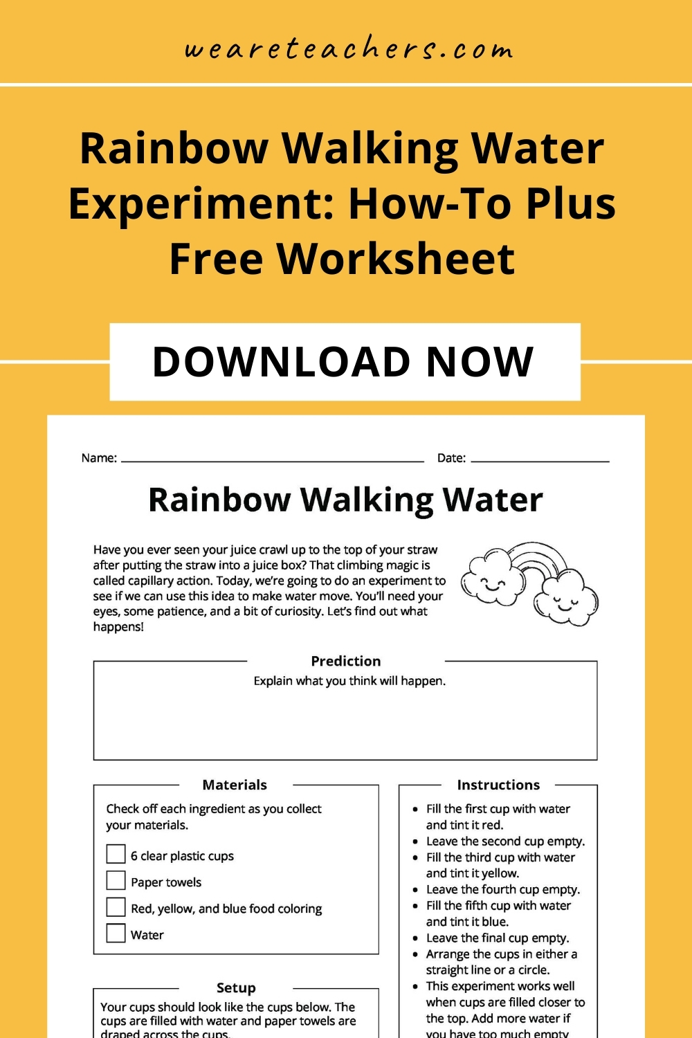Rainbow Walking Water Experiment: How-To Plus Free Worksheet