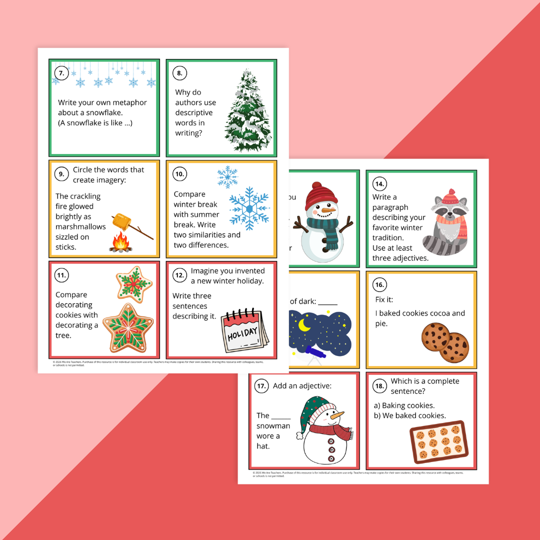 Winter Holidays ELA Worksheet Bundle - We Are Teachers